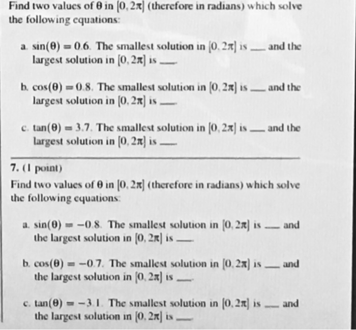 Solved Find two values of theta in [0, 2 pi] (therefore in | Chegg.com