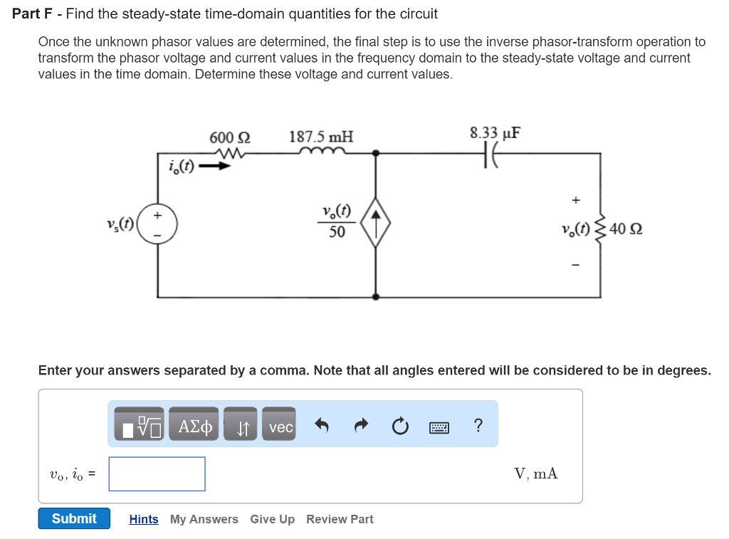Solved Part F Find the steady state time-domain quantities | Chegg.com