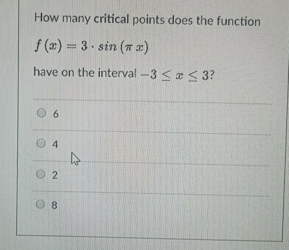 Solved How many critical points does the function 2) 3 , sin | Chegg.com