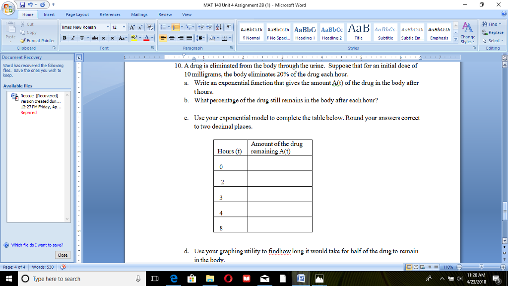 Solved MAT 140 Unit 4 Assignment 2B (1) - Microsoft Word - X | Chegg.com
