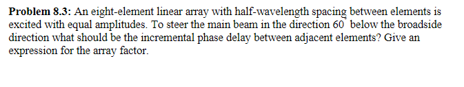 Solved An Eight Element Linear Array With Half Wavelength 