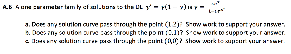 Solved Ce A.6. A one parameter family of solutions to the DE | Chegg.com