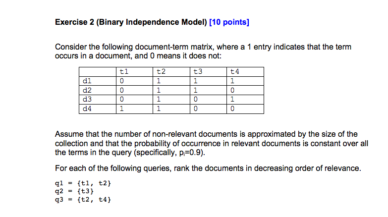 Solved (Binary Independence Model) Consider the following | Chegg.com