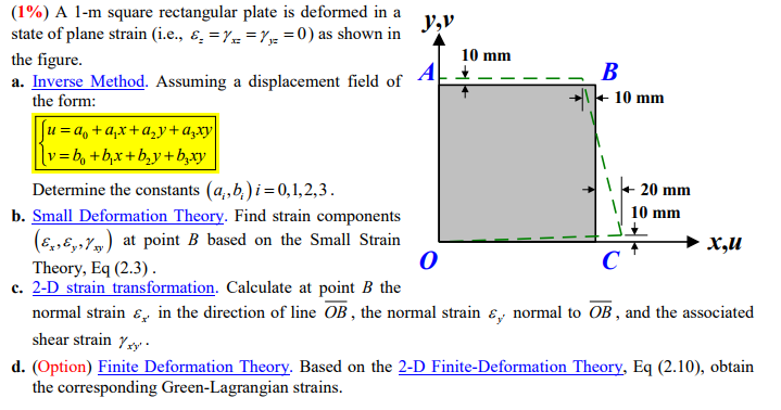Solved (1%) A 1-m square rectangular plate is deformed in a | Chegg.com