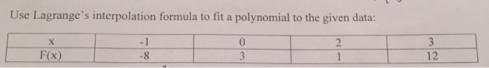 Solved Use Lagrange's interpolation formula to fit a | Chegg.com
