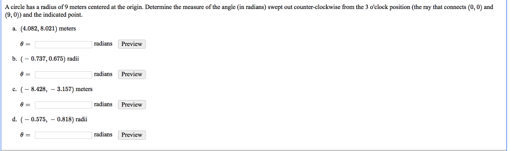 Solved A circle has a radius of 9 meters centered at the | Chegg.com