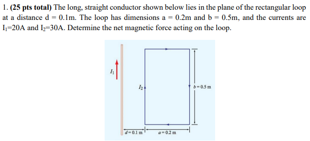 Solved 1. (25 pts total) The long, straight conductor shown | Chegg.com