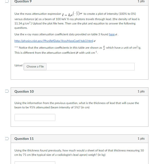 Solved Use the mass attenuation expression I = I_0e^(- | Chegg.com