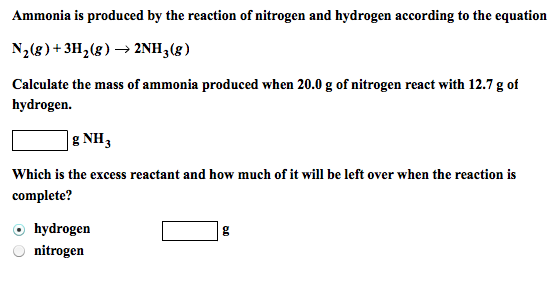 Solved Ammonia is produced by the reaction of nitrogen and | Chegg.com