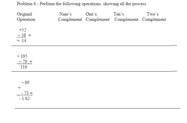 Solved Problem 6.- Perform the following operations. showing | Chegg.com