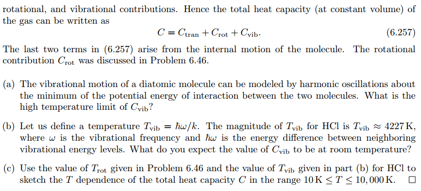 Solved Problem 6.47. Heat capacity of an ideal diatomic gas | Chegg.com