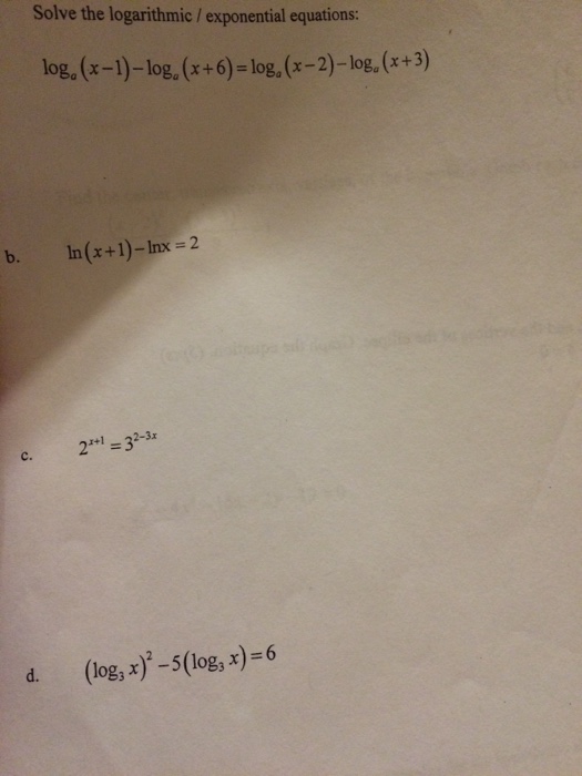 Solved Solve the logarithmic/exponential equations: | Chegg.com
