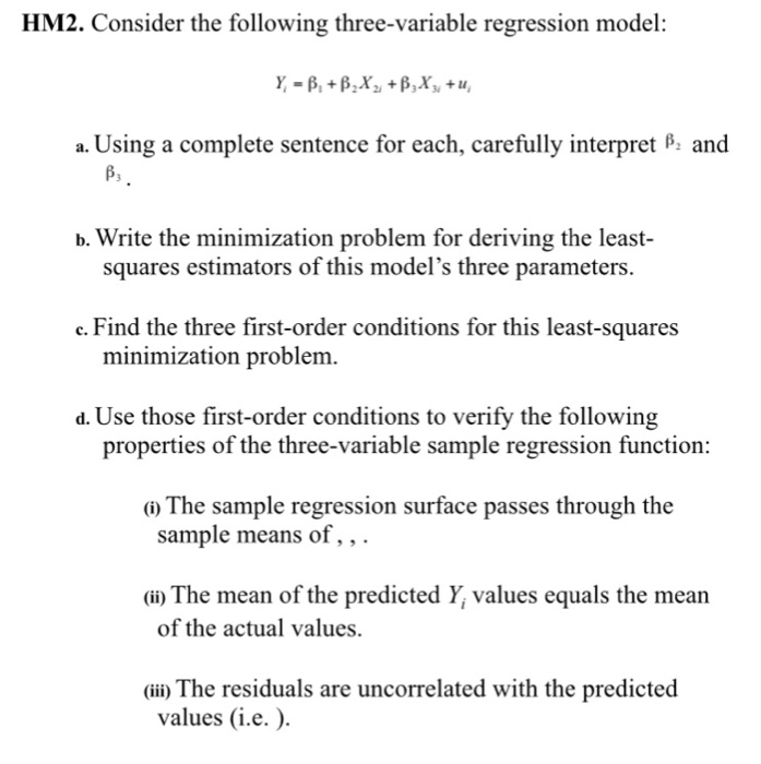 Solved Consider the following three-variable regression | Chegg.com