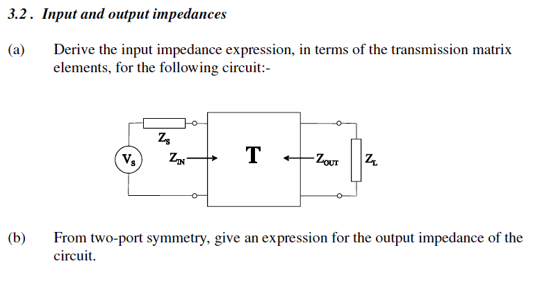 3.2. Input and output impedances (a) Derive the input | Chegg.com