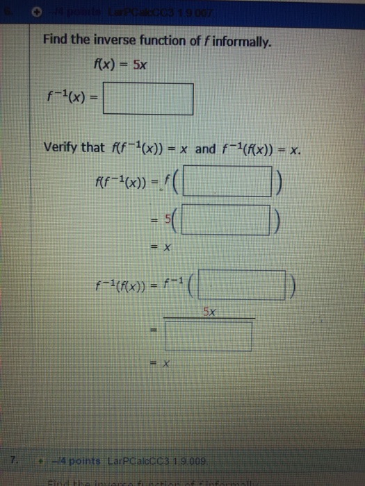 Solved Find The Inverse Function Of F Informally F X 5x