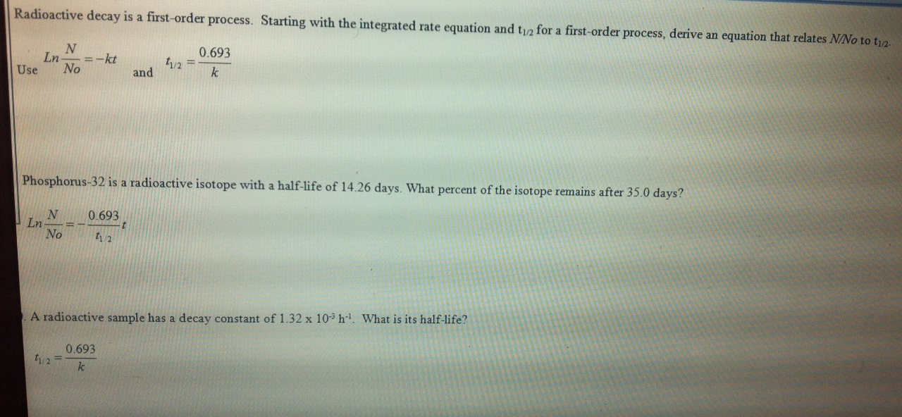 Solved Radioactive decay is a first-order process. Starting | Chegg.com