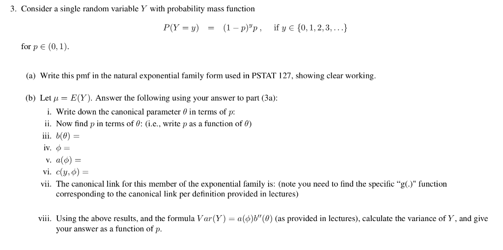 Solved 3. Consider a single random variable Y with | Chegg.com
