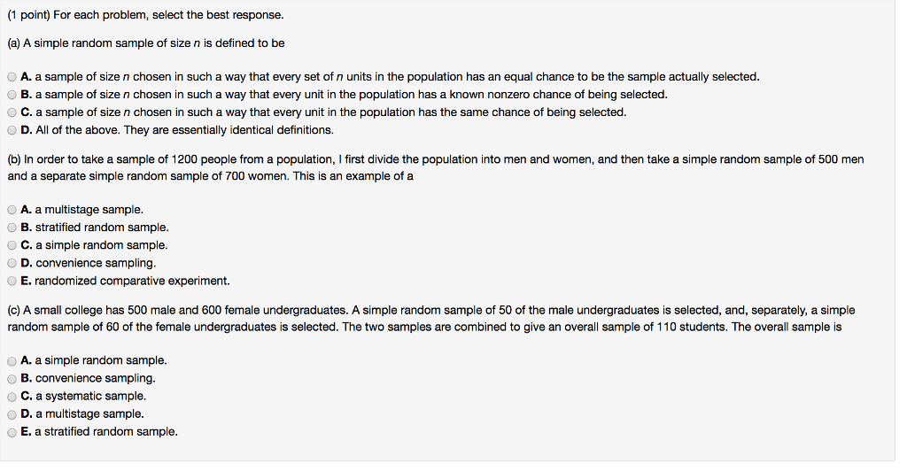 Solved 1 point) For each problem, select the best response | Chegg.com
