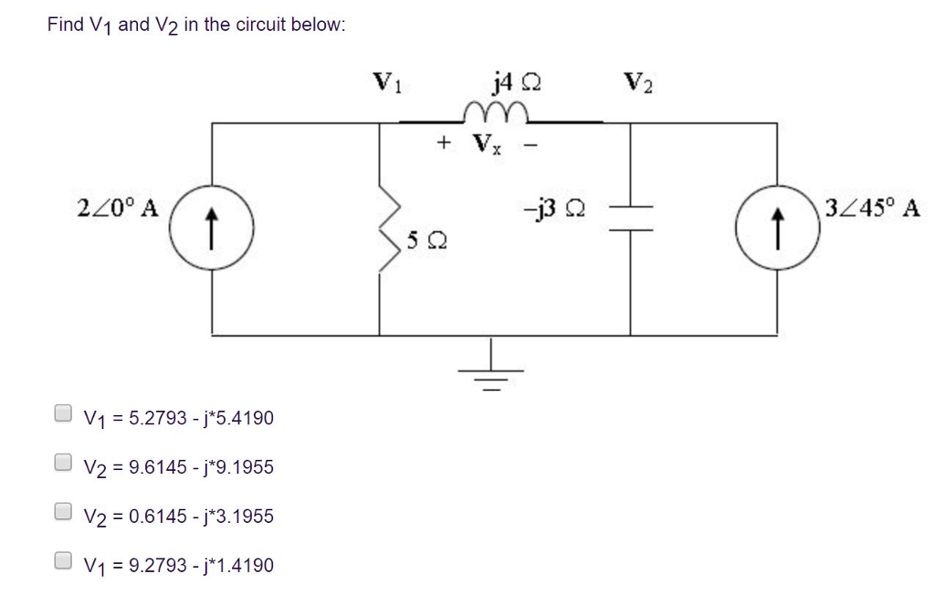 Solved Find V1 and V2 in the circuit below 4Ω 220° A 32450 A | Chegg.com