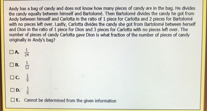 Solved Andy has a bag of candy and does not know how many | Chegg.com