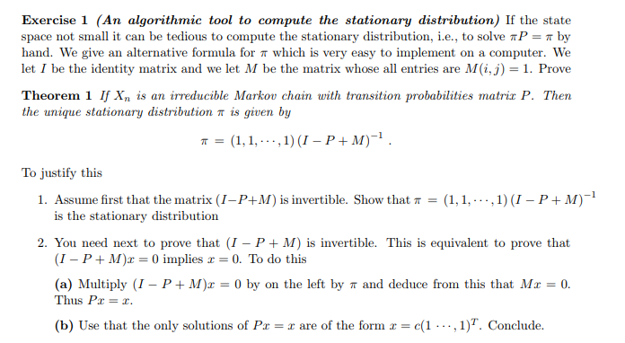Exercise 1 (An algorithmic tool to compute the | Chegg.com