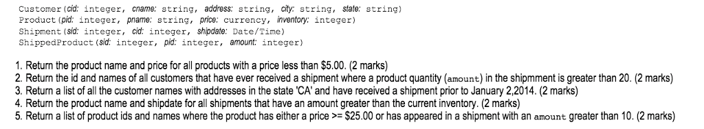 Solved Given the following relational schema, write queries | Chegg.com