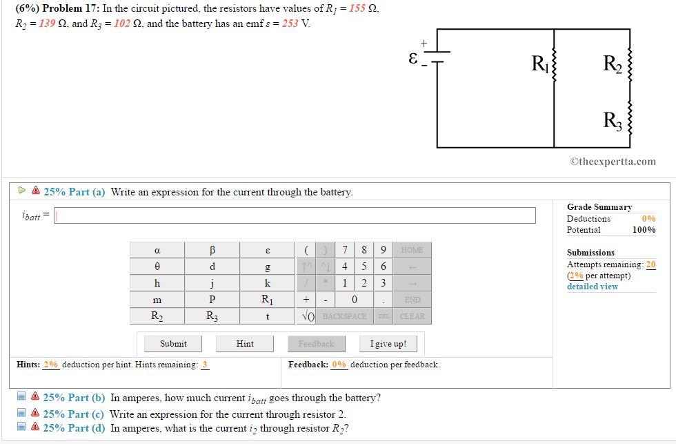 Solved (6%) Problem 17: In the circuit pictured, the | Chegg.com