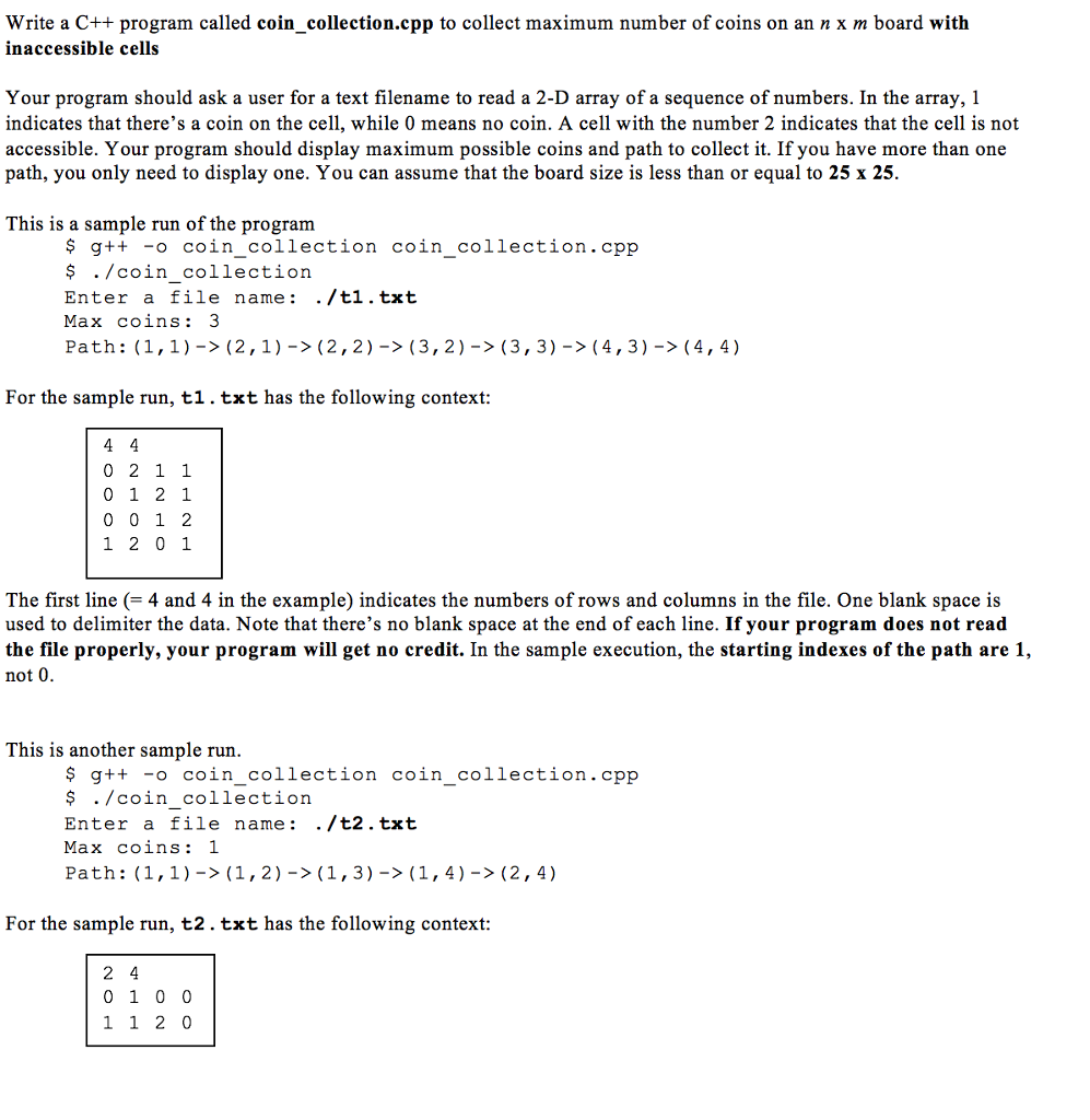Write a C++ program called coin collection.cpp to | Chegg.com