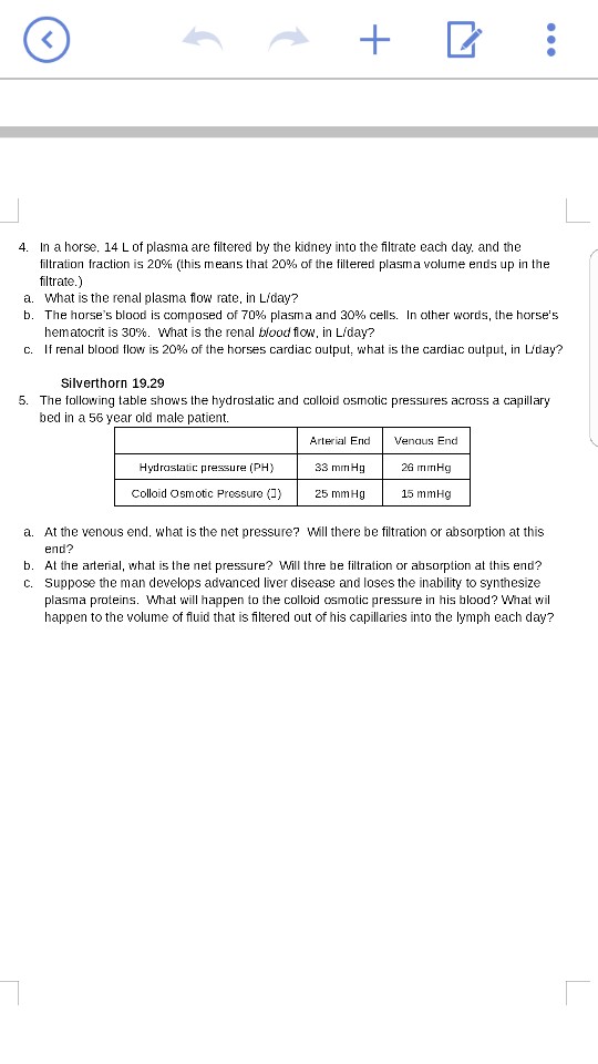 Solved 4. In a horse, 14 L of plasma are filtered by the | Chegg.com Solved 4. In a horse, 14 L of plasma are filtered by the | Chegg.com