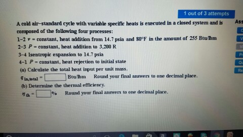 Solved A cold air-standard cycle with variable specific | Chegg.com