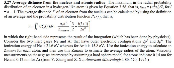 Solved 3.27 Average distance from the nucleus and atomic | Chegg.com