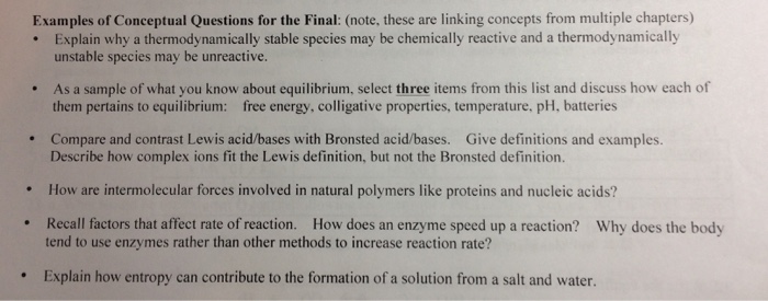 Solved Examples of Conceptual Questions for the Final: | Chegg.com