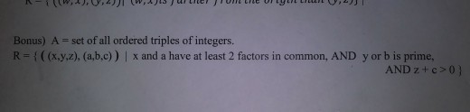 Solved Bonus) A = set of all ordered triples of integers. R- | Chegg.com