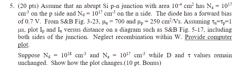 Solved 5. (20 pts) Assume that an abrupt Si p-n Junction | Chegg.com