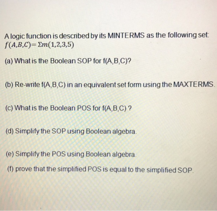 Solved A logic function is described by its MINTERMS as the | Chegg.com