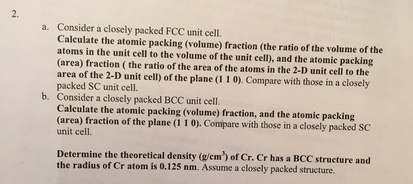 Solved Consider a closely packed FCC unit cell. Calculate | Chegg.com