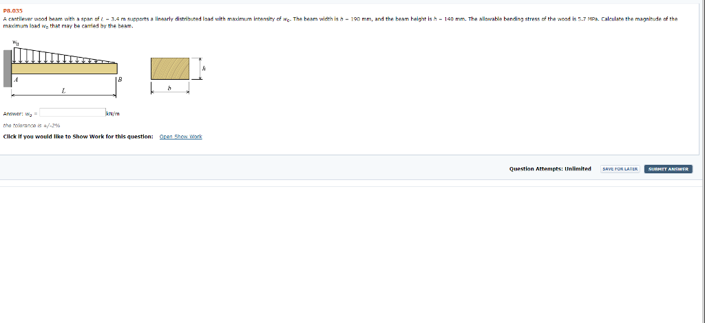 Solved P8.035 A cantilever wcod heam with a span af-3.4 m | Chegg.com