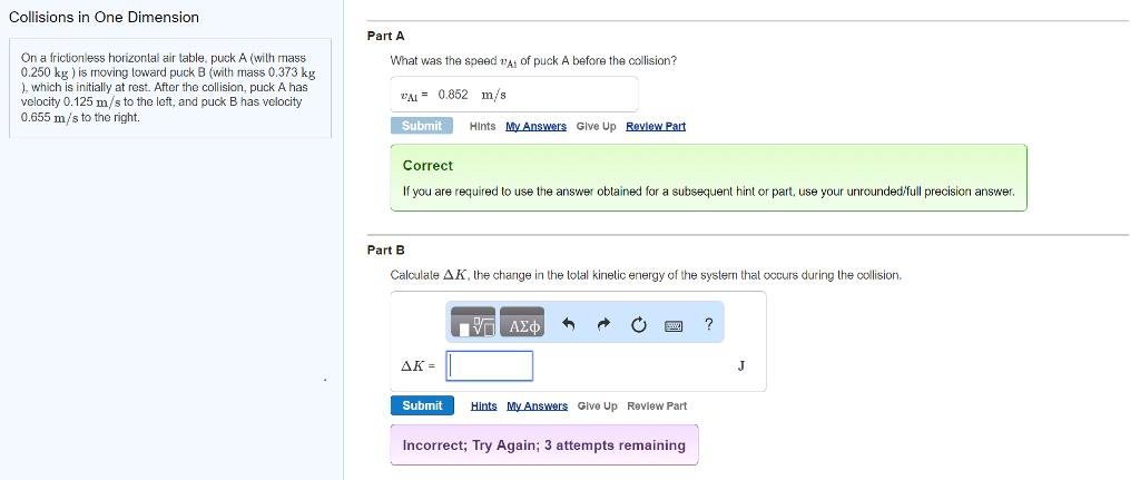 Solved On a frictionless horizontal air table. Puck A (with | Chegg.com