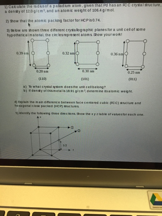 Solved Calculate the radius of a palladium atom, given that | Chegg.com
