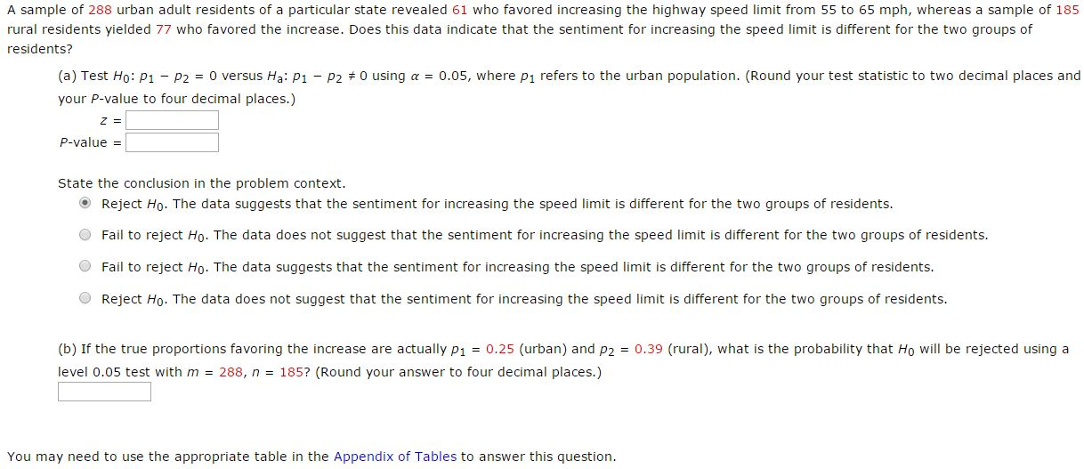 Solved A sample of 288 urban adult residents of a particular | Chegg.com