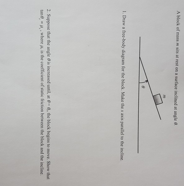 Solved A block of mass m sits at rest on a surface inclined | Chegg.com