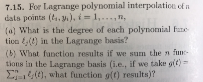 Solved For Lagrange polynomial interpolation of n data | Chegg.com