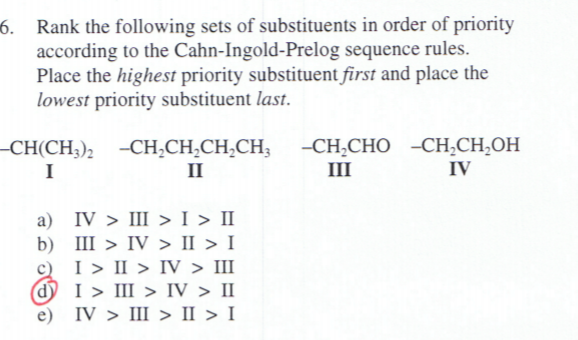 Solved Rank the following sets of substituents in order of | Chegg.com