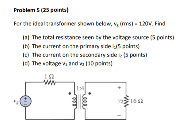 Solved For the ideal transformer shown below, find a through | Chegg.com
