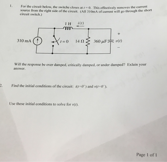 Solved For the circuit below, the switch closes at t = 0. | Chegg.com