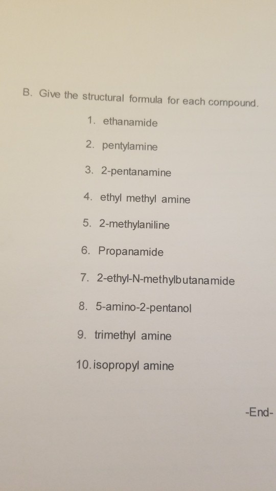 Solved B. Give the structural formula for each compound. 1. | Chegg.com