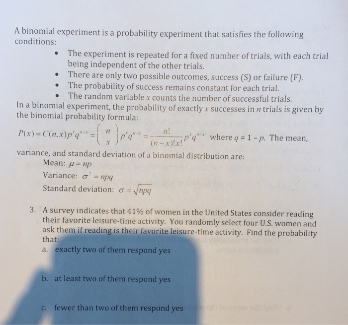 Solved A binomial experiment is a probability experiment | Chegg.com