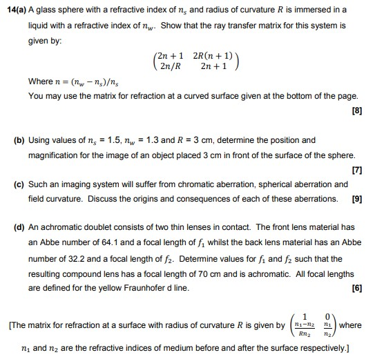 14(a) A glass sphere with a refractive index of ns | Chegg.com