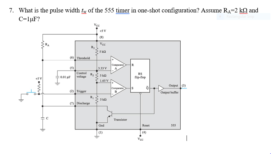 Solved What is the pulse width t_w of the 555 timer in | Chegg.com
