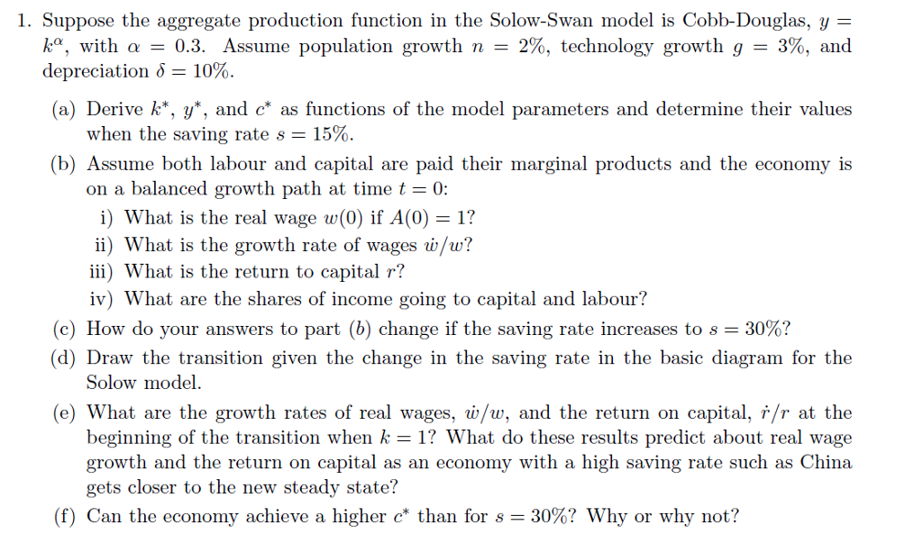 Solved 1. Suppose the aggregate production function in the | Chegg.com